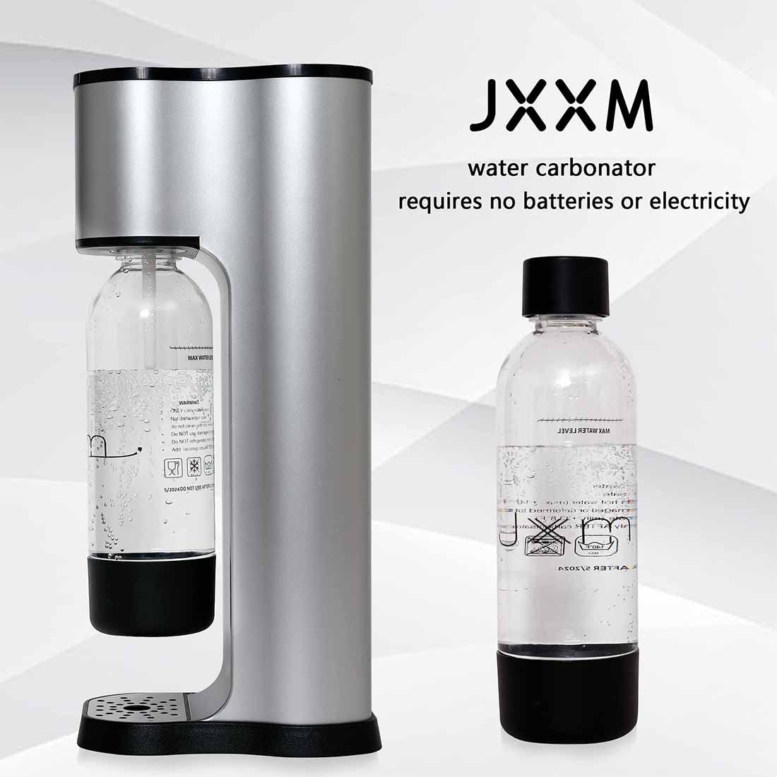 JXXM- Premium Carbonator-Sparkling & Seltzer Water Soda Maker with PET Bottle,Sparkling Water and Soda Maker, Carbonates Any Drink,(Matte Black)