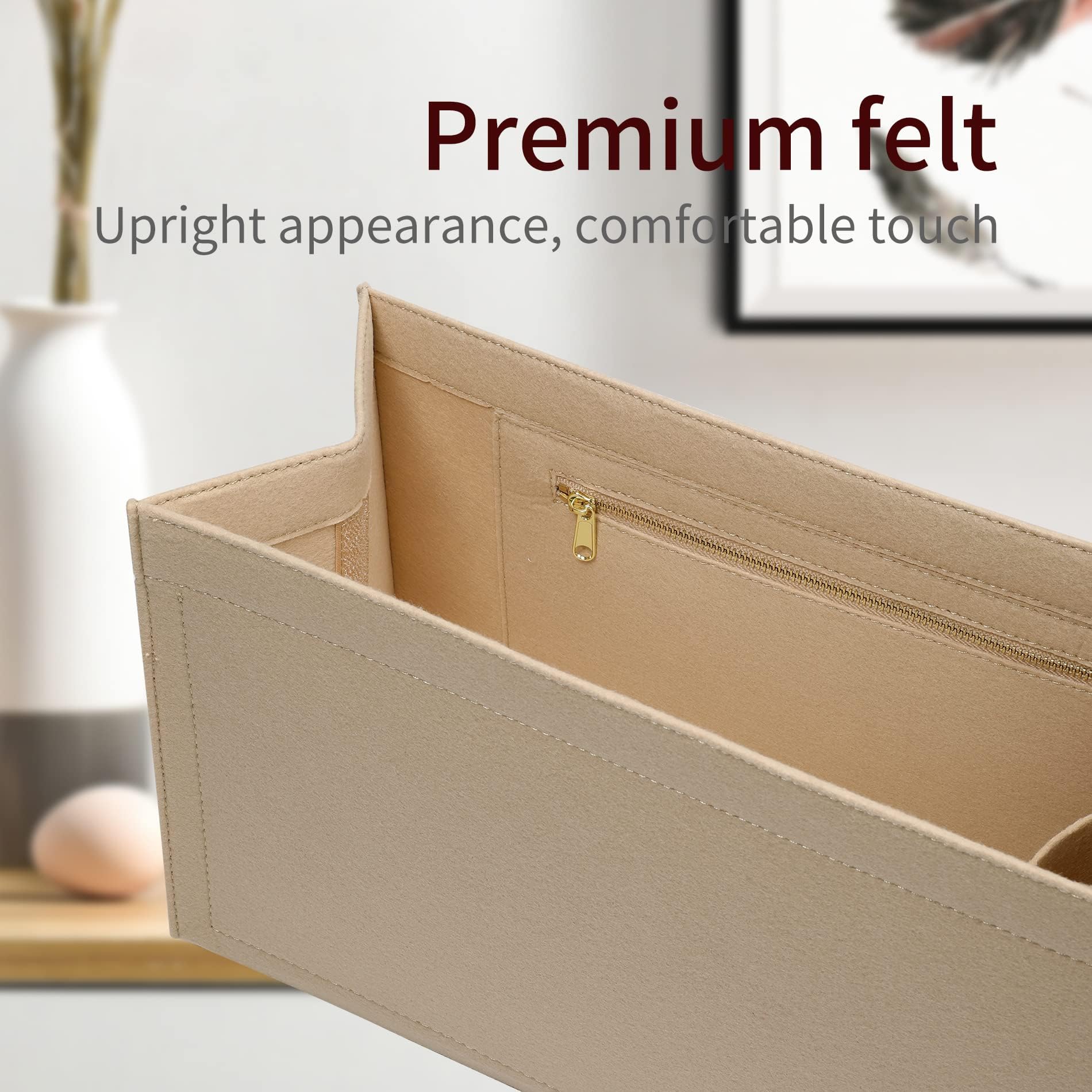 KESOIL Bag Organizer Insert,Tote Bag Insert For On The Go,Book tote,MJ Tote and More,Bag Insert Organizer,Handbag Storage,Tote Bag Felt Insert with Zipper Bag(Beige, L)