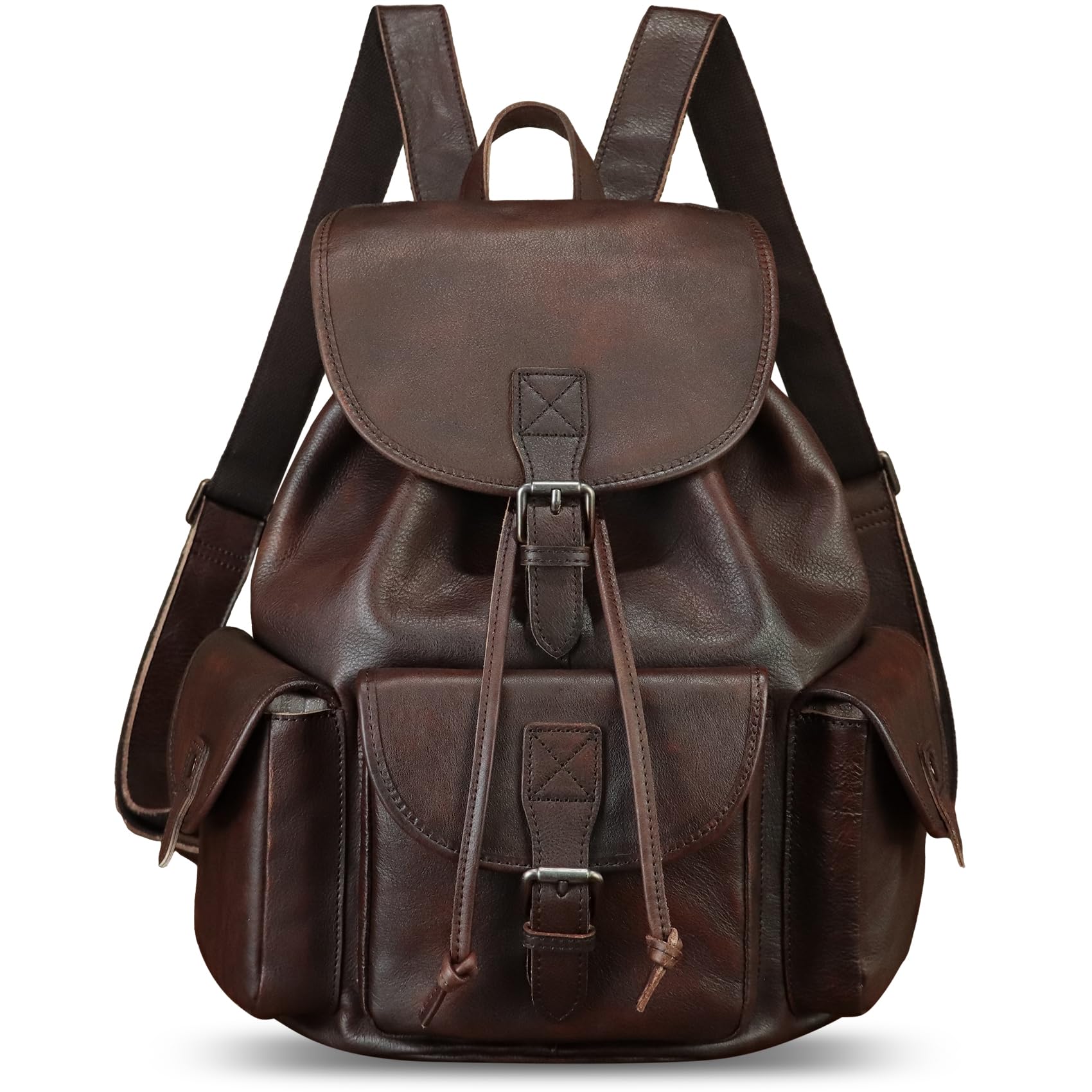 IVTG Genuine Leather Backpack Vintage Handmade High Capacity Leather Rucksack Casual Daypack Retro Knapsack Purse (Coffee)