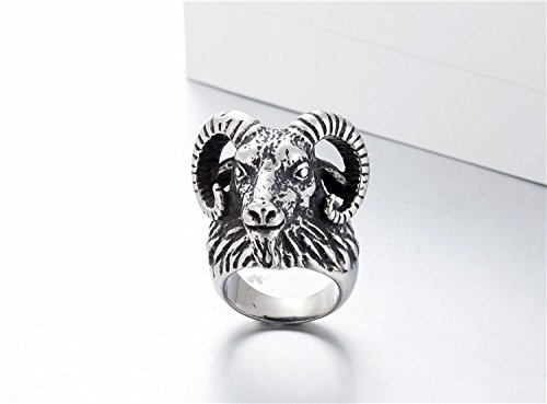 JINSHIYINYU Jewelry 316L Stainless Steel Vintage Black Big Sheep Goat Head Skull Gothic Ring