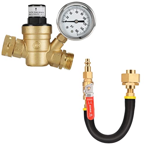 Kohree RV Winterizing kit &Sprinkler Blowout Adapter with Shut Off Valve, Bundle with RV Water Pressure Regulator Valve, Brass Lead-Free Adjustable Water Pressure Reducer