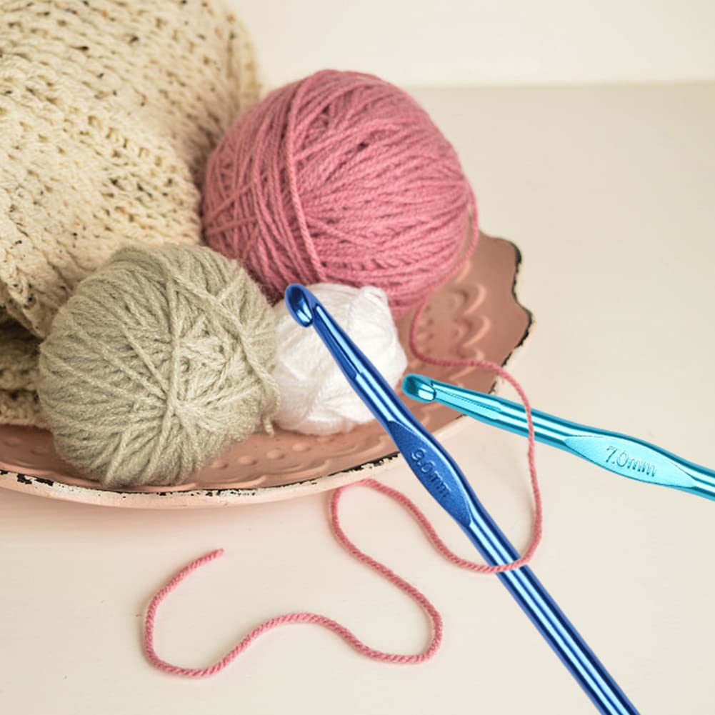 Katech Crochet Hooks Set Includes 5 pcs Crochet Hooks and 6 pcs Random Colors Yarn Skeins for Crochet and Knitting, Ergonomic Crochet Needle Yarn Kits DIY Yarn Weaving Tool for Crochet Lovers
