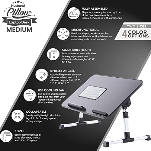 Husband Pillow Combo - Backrest Pillow with Arms : Medium Chocolate & Lap Desk Bed Tray : Black - Memory Foam Reading Pillows for Bed w/Removable Neck Roll & Laptop Bed Tray Table