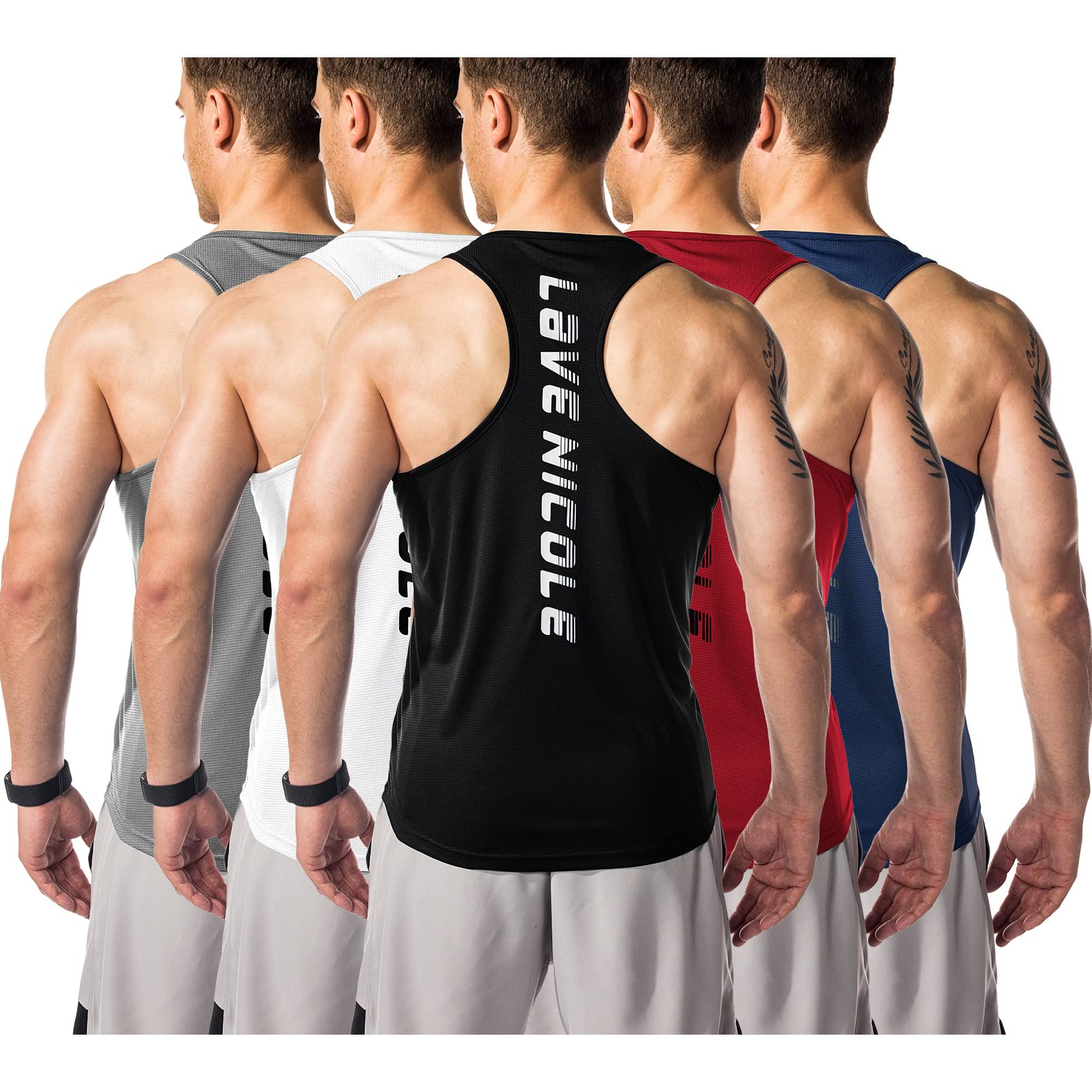 Lavenicole 5 Pack Men's Y-Back Muscle Tank Tops Quick Dry Cool Mesh Sleeveless Workout Shirts for Fitness Training Athletic (5 Colors-M)