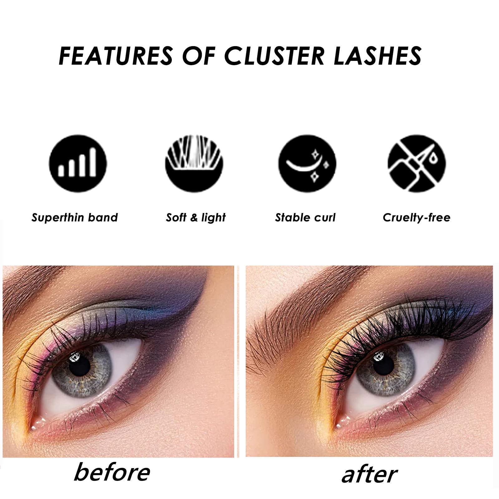 Lanciley Lash Extension Kit 120 Lash Clusters with Lash Bond and Seal and Tweezers C D Curl Individual Lashes Thin Band Soft Fluffy Reusable False Eyelashes 10/12/14/15/16mm - L23