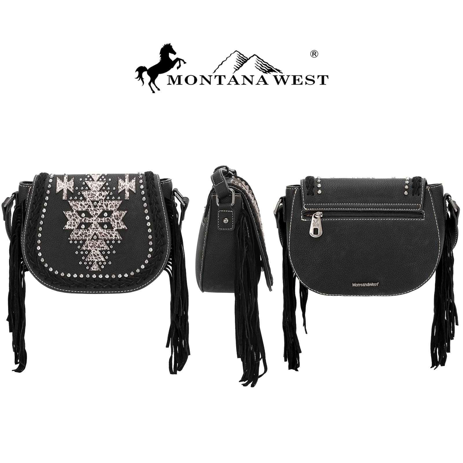 Montana West Aztec Collection Crossbody Purses for Women Western Purses Large Shoulder Bag with Tassel MW1128-8360BK