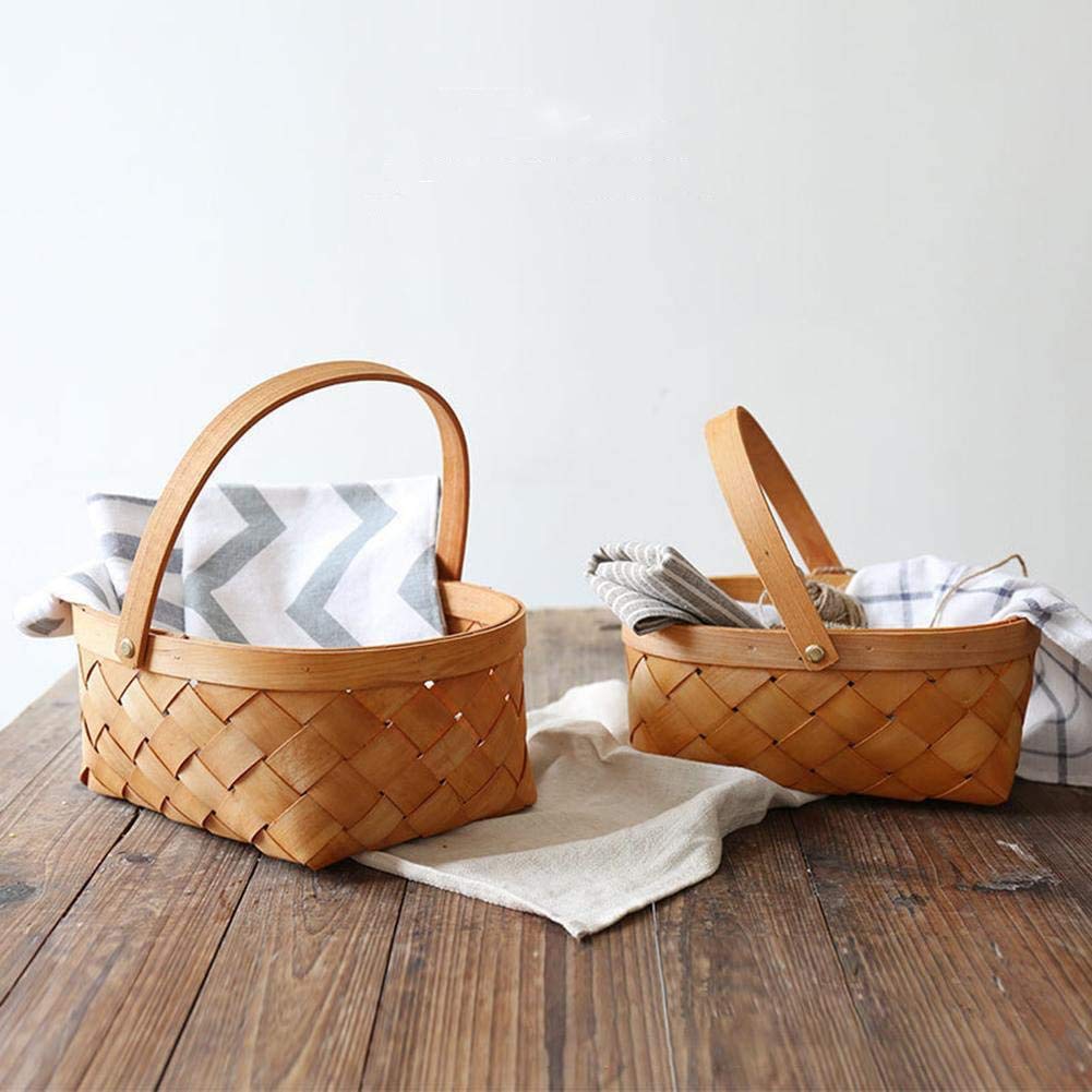 Jteyult Handmade Rattan Storage Container Storage Basket Wooden Storage Basket with Handle Storage Container