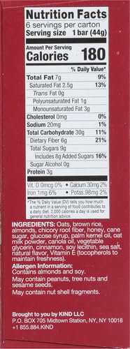 KIND Breakfast Cereal Bars, Gluten Free Snacks, Cinnamon with Almonds, 9.3oz Box (6 Bars)