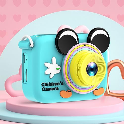 Kids Camera, Cute Cartoon Look HD Digital Video Camera with Silicone Protector, Front Rear Lens, Mini Digital Toddler Camera Toys Christmas Birthday Gifts for Boys and Girls (Blue)