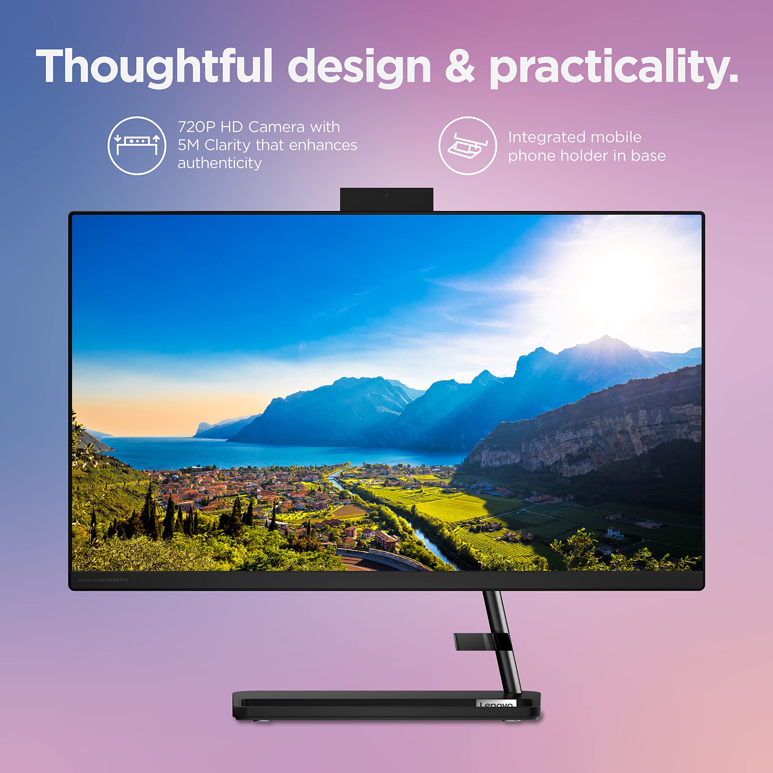 Lenovo IdeaCentre AIO 3-2022- All-in-One Desktop - 23.8" FHD Touch Display - HD 720p Camera - Windows 11 Home - 8GB Memory - 512GB Storage - AMD Ryzen 5 5625U - Black - Mouse & Keyboard (Renewed)