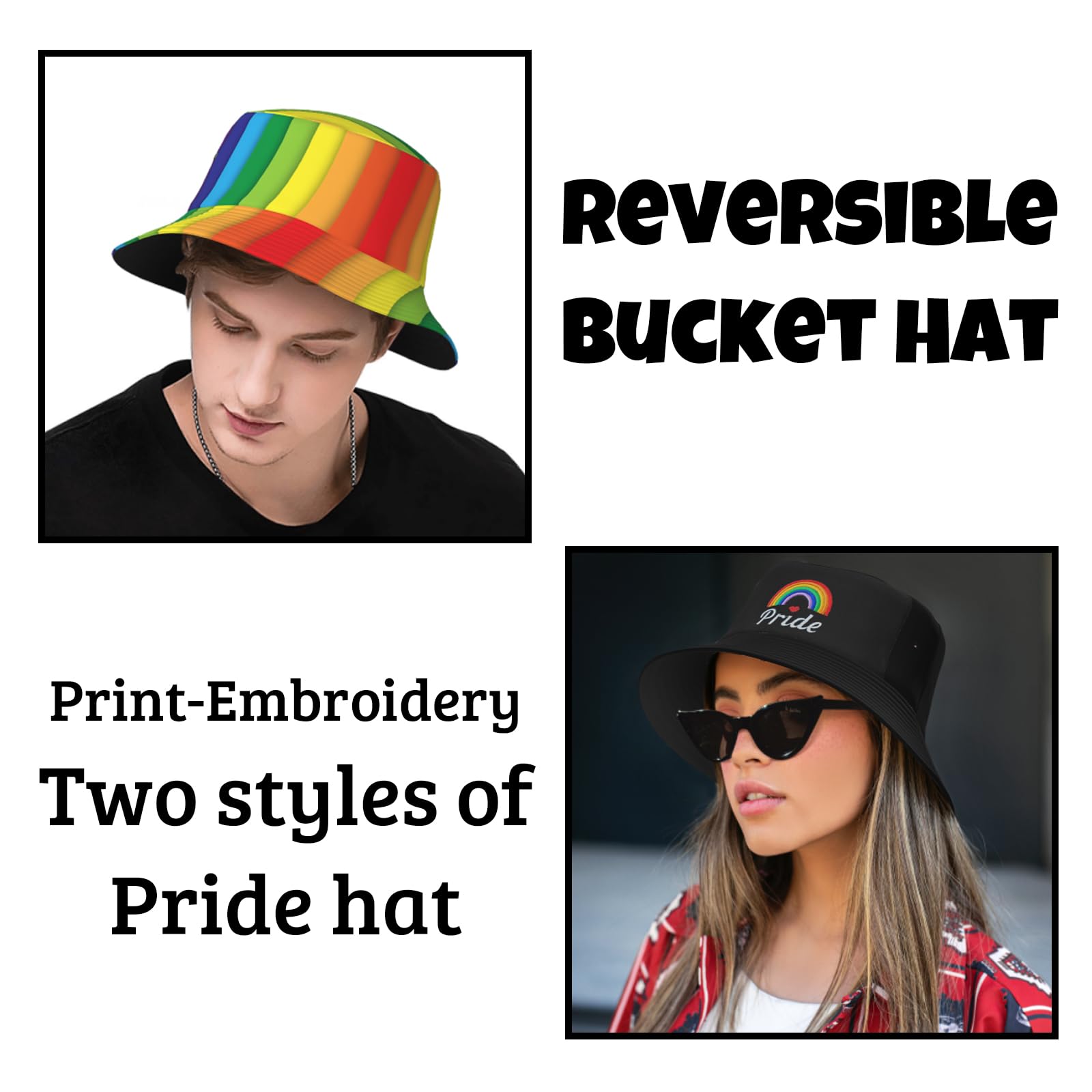 Pride Bucket Hat Rainbow LGBT Bucket Hat for Men Women Reversible Packable Gay Pride Hat for Pride Month