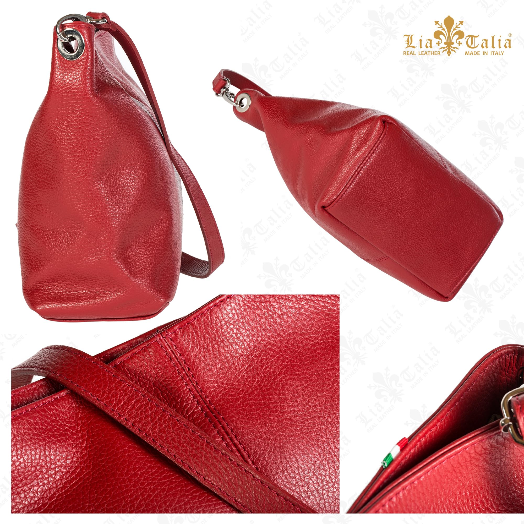 LiaTalia Womens Shoulder Bag - Soft Grained Leather - Medium Size Hobo Handbag Purse Made with 100% Italian Leather - ADAL [Black - Emb Flwr]