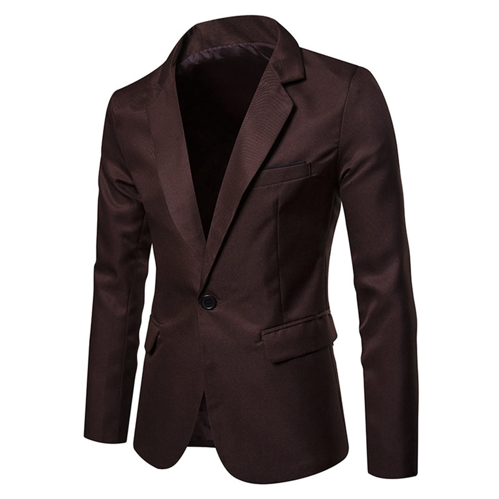 Men's Slim Fit Daily Blazer Lightweight One Button Lapel Slim Fit Business Jacket Solid Wedding Party Sport Coat (Brown,Small)