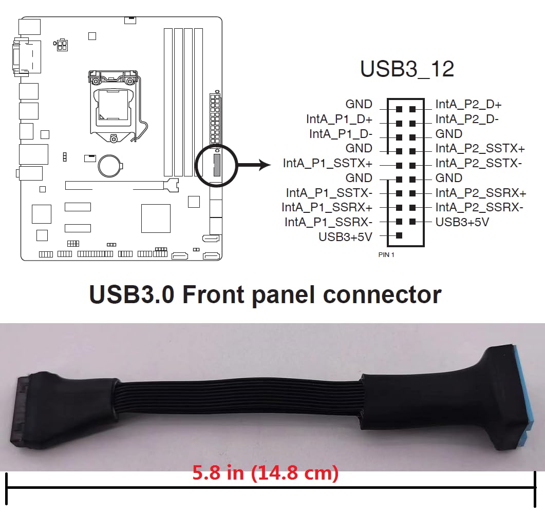 HOXIBSL USB 3.0 Header Splitter Extension Cable,Motherboard USB 3.0 Internal hub Splitter,19/20 Pin 1 to 2 Y Type Cable - DIY Products 5.8 in