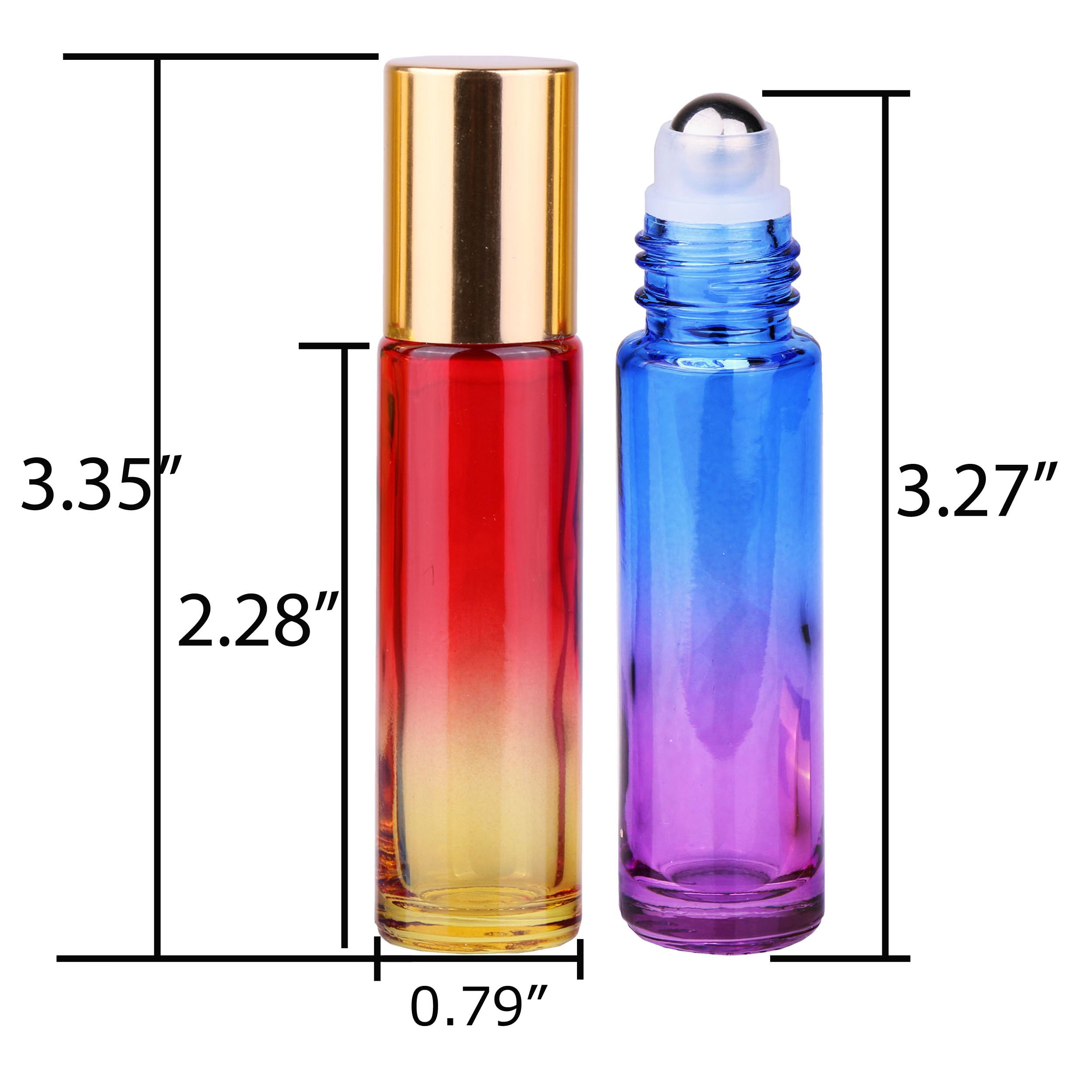 inice 12 Pack,Roller Bottles Gradient Color Glass for Essential Oils,10ml Roll on Bottle with Golden Metal Cap for Perfume