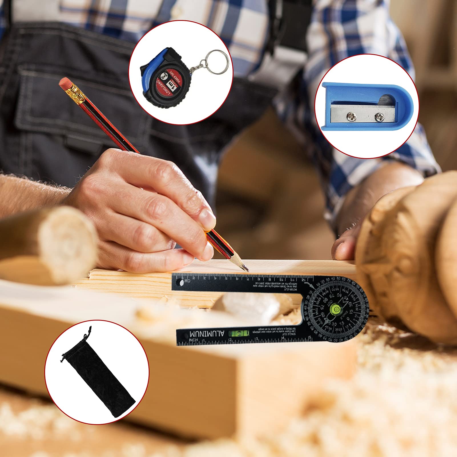 MYLMCF 7.2 Inch Aluminum Miter Saw Protractor, Protractors Angle Finder with Mini Level Gauge, Angle Finder Gauge Cutting Guide Tool With Laser for Carpenters, Plumbers and All Building Trades(Black)