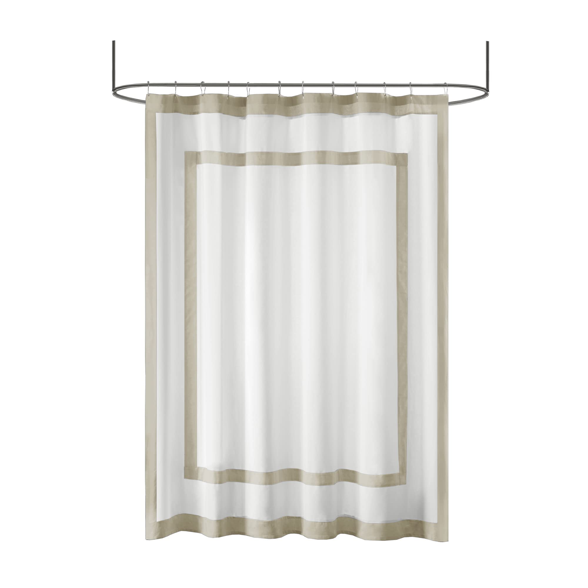 Madison Park Greyson Shower Curtain, Pieced Border Design, Modern Bathroom Décor, Machine Washable, Fabric Privacy Screen, 72x72, Taupe