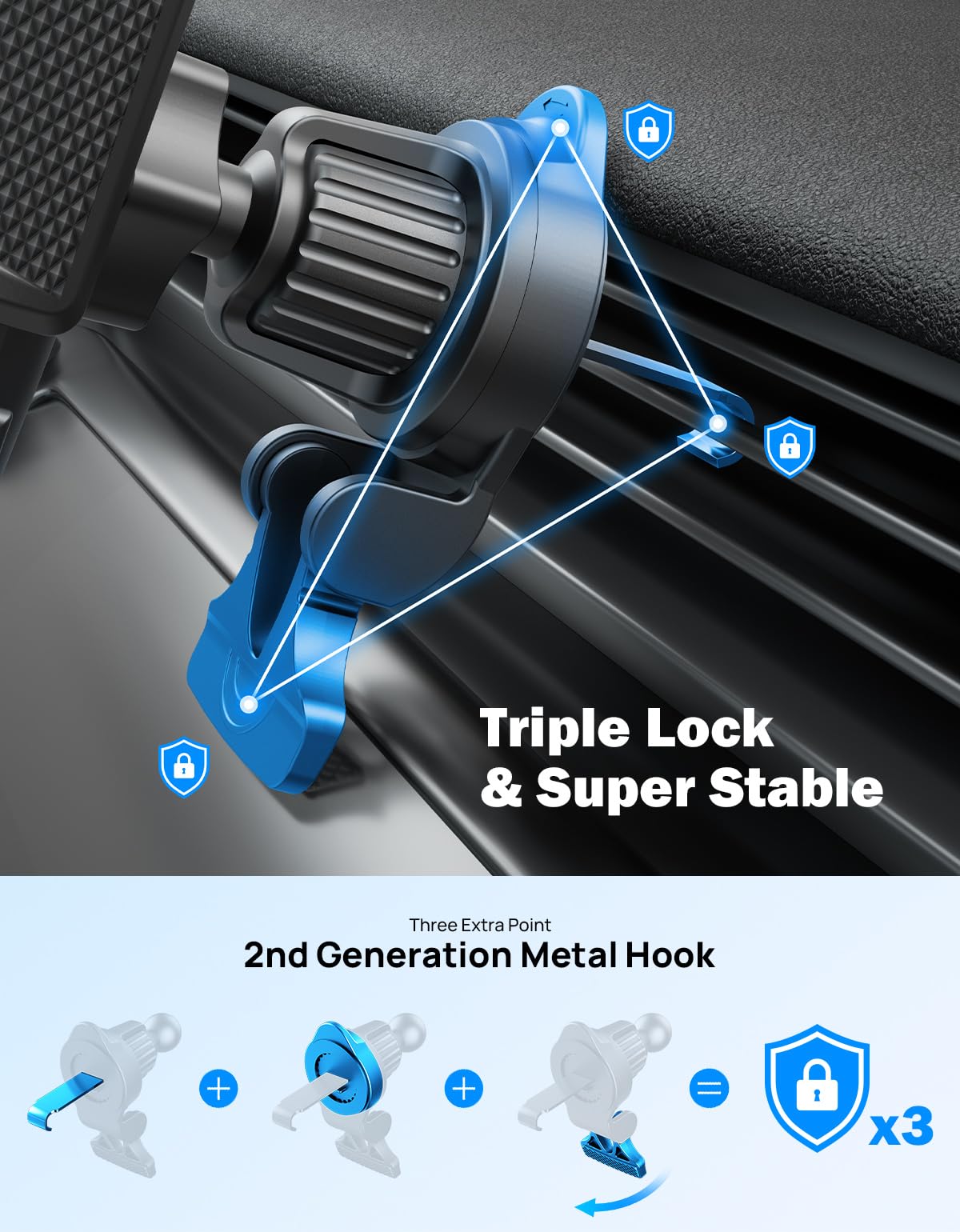 JOYTUTUS Universal Phone Holder Car, [Military-Grade Suction & Stable Clip] Phone Mount for Car Dashboard Windshield Air Vent, Hands-Free Cell Phone Holder Car Fit iPhone Samsung All Smartphones