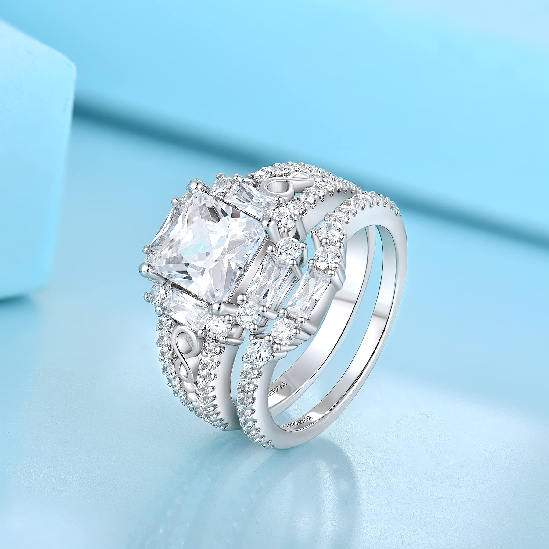 JO WISDOM Women Rings,925 Sterling Silver Infinity Engagement Bridal Ring Set Rings for Women with 8mm 1.25ct Square Cut Cubic Zirconia size7