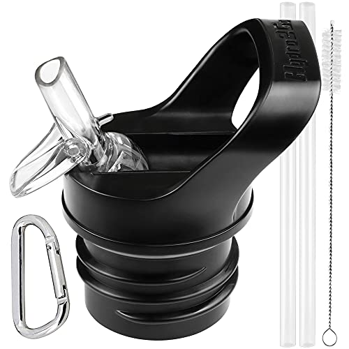 Hydro2Go Straw Lid Replacement for Hydro Flask Standard Mouth & Simple Modern Ascent 12-64oz Bottles. New and Improved Design Sipping Cap with Straws, Brush for 18, 21, 24oz Water Bottle. (1pc)