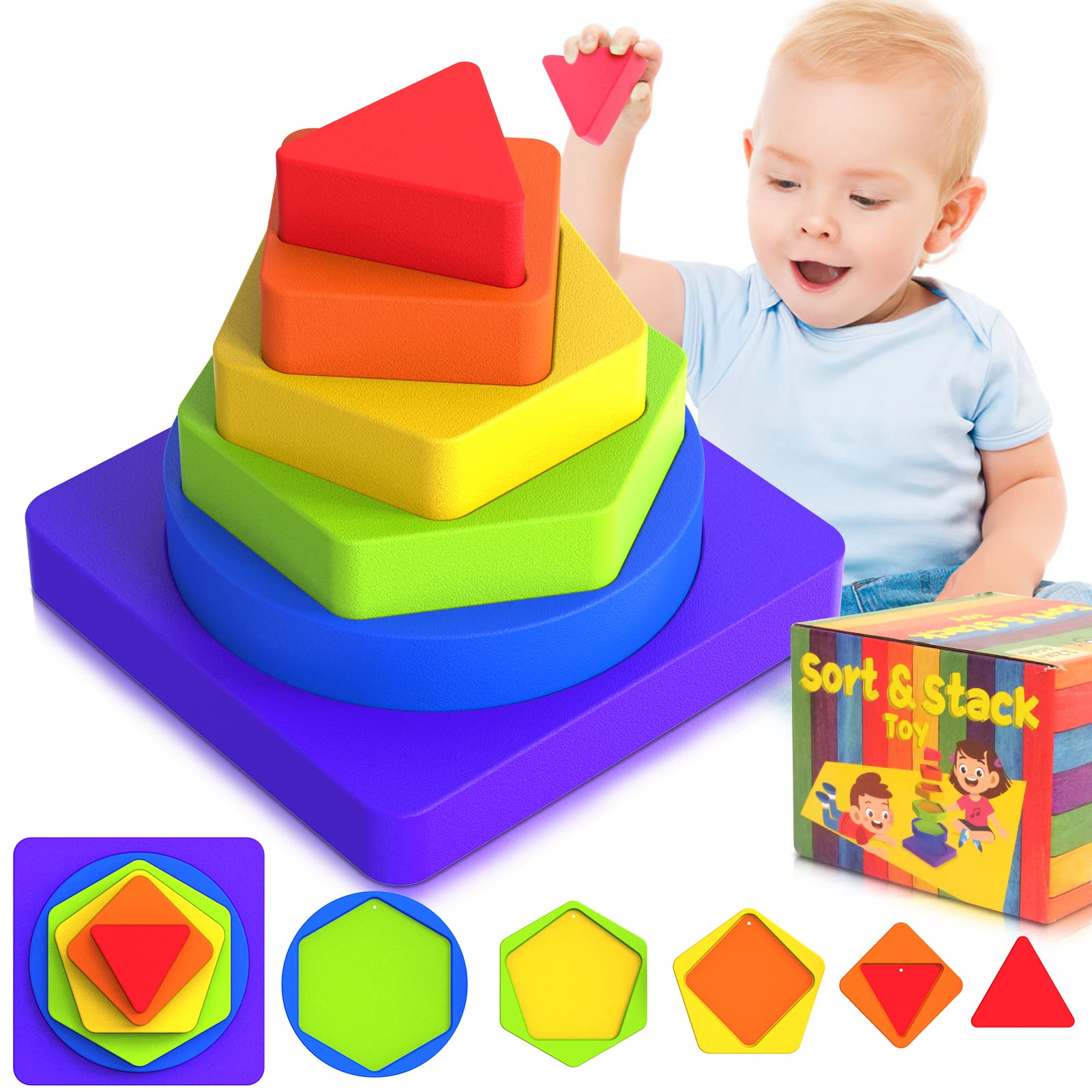 OleOletOy Wooden Shape Sorter Stacking Toys