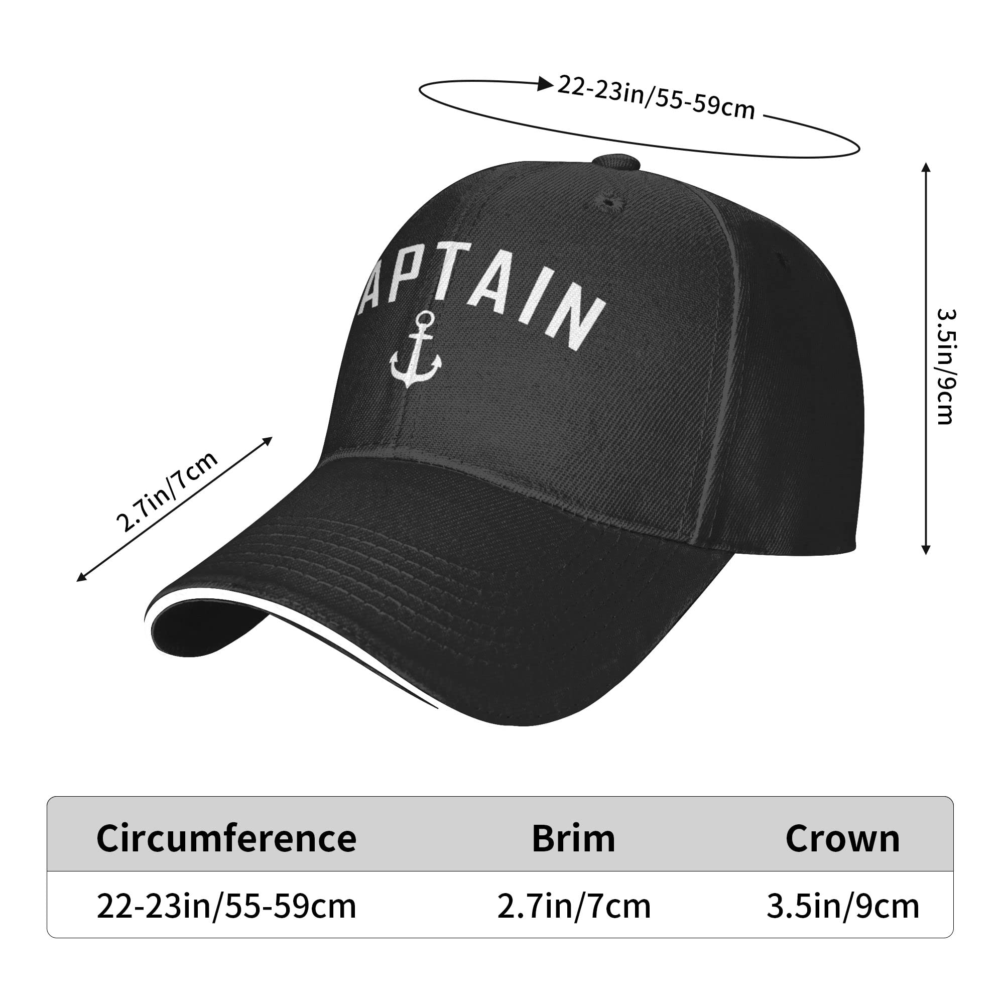 Lavviiga Captain Hat Matching Skipper Boating Baseball Caps Nautical Marine Sailor Hats Unisex Adjustable Washed Cotton Denim 3D Pattern Cap for Men and Women Black