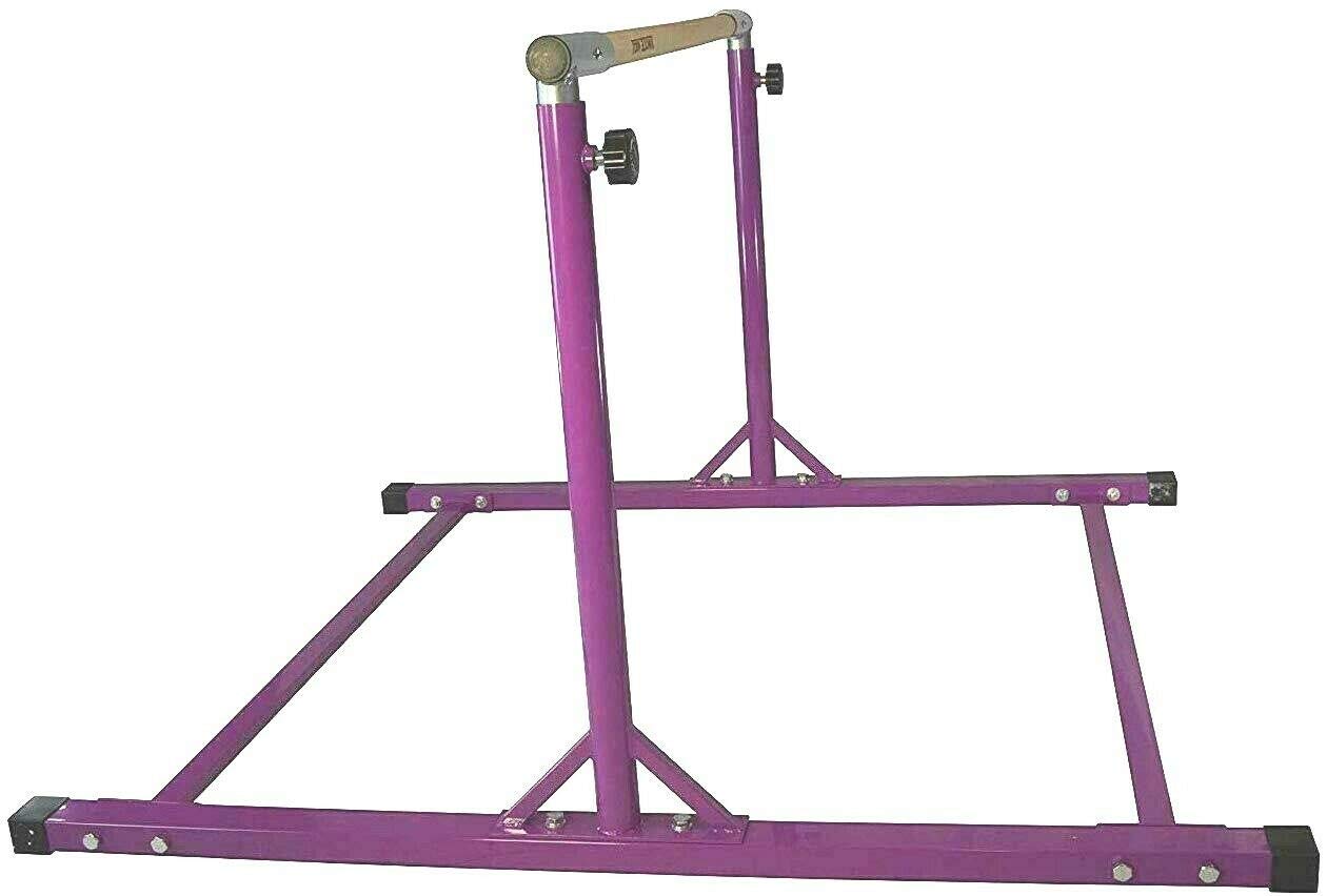 Kids Expandable Kip Bar with Tumble Mat Professional Pink Horizontal Gymnastics Asymmetric Bar 4x8 FT Mat Jungle Gym Height Adjustable 3 to 5 FT Purple Mat