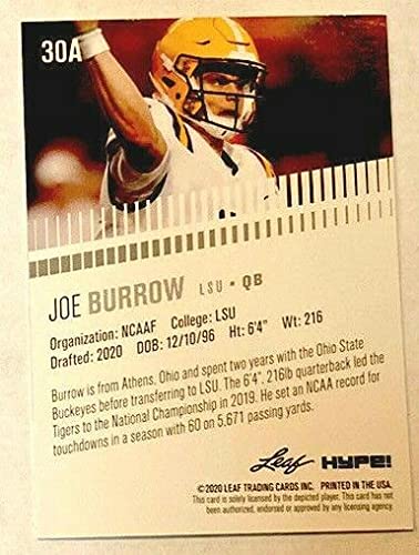 Joe Burrow 2020 Leaf Hype Limited Edition to 5,000 Rookie Card #30A!