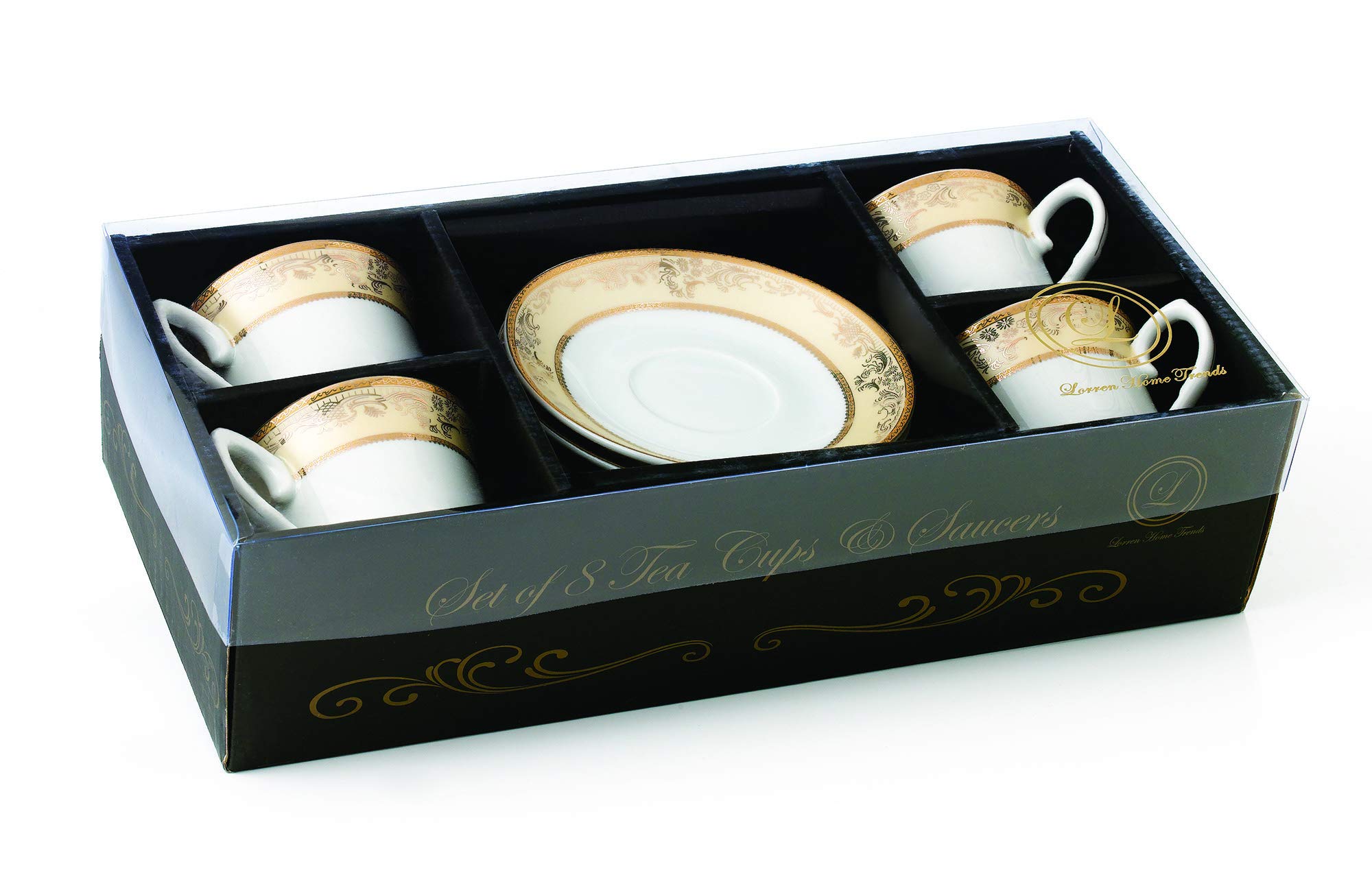 Lorren Home Trends Chloe-4 Cups and Saucers, One Size, Gold