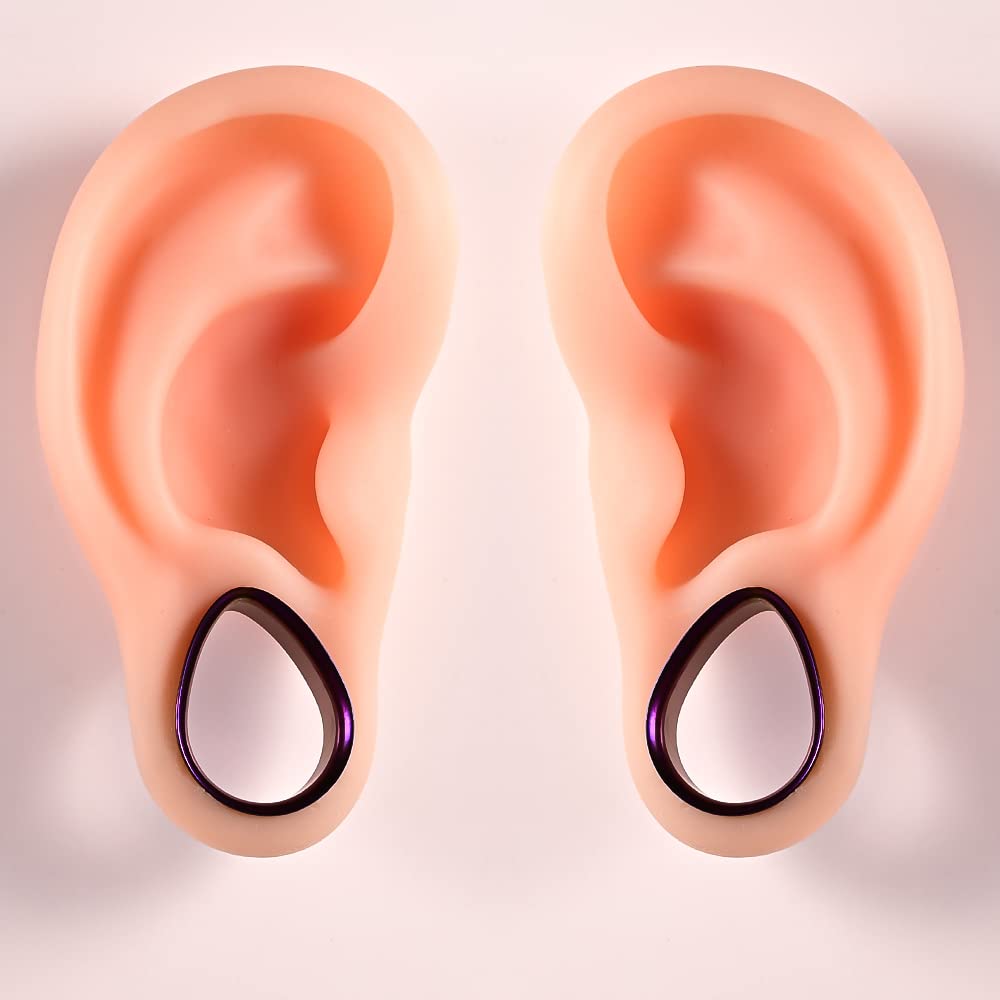 Maxbott 1 Pair 8-25mm Water Drop Design Stainless Steel Tunnels For Ears Gauges Plugs Stretchers Expander 0g-1" (22mm(7/8"), Purple)