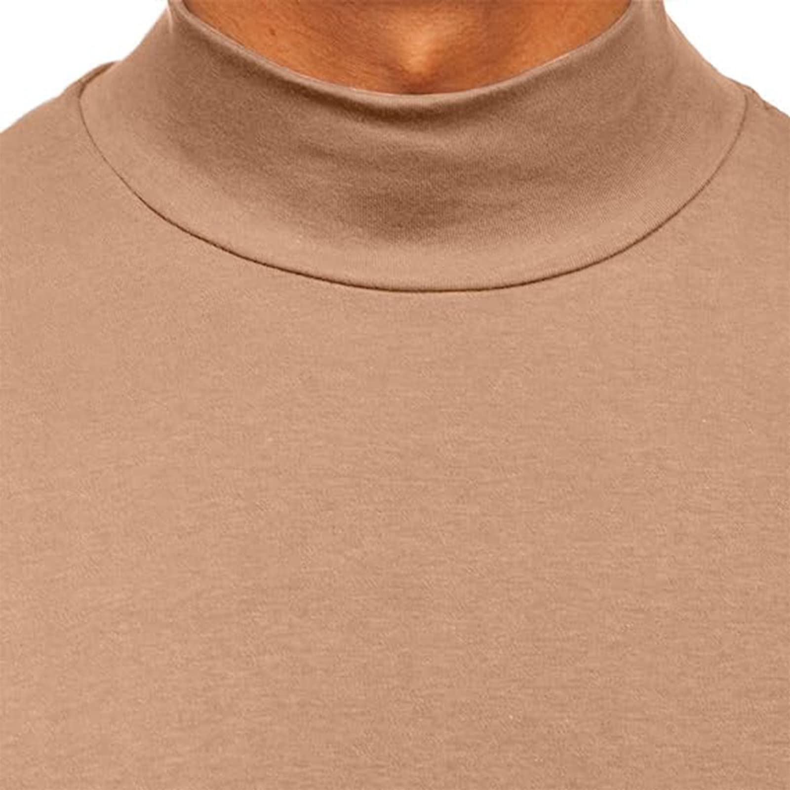 Men's Slim Fit Basic Top Mock Turtleneck Knitted Thermal Undershirts Long Sleeve Lightweight Pullover Sweater Khaki