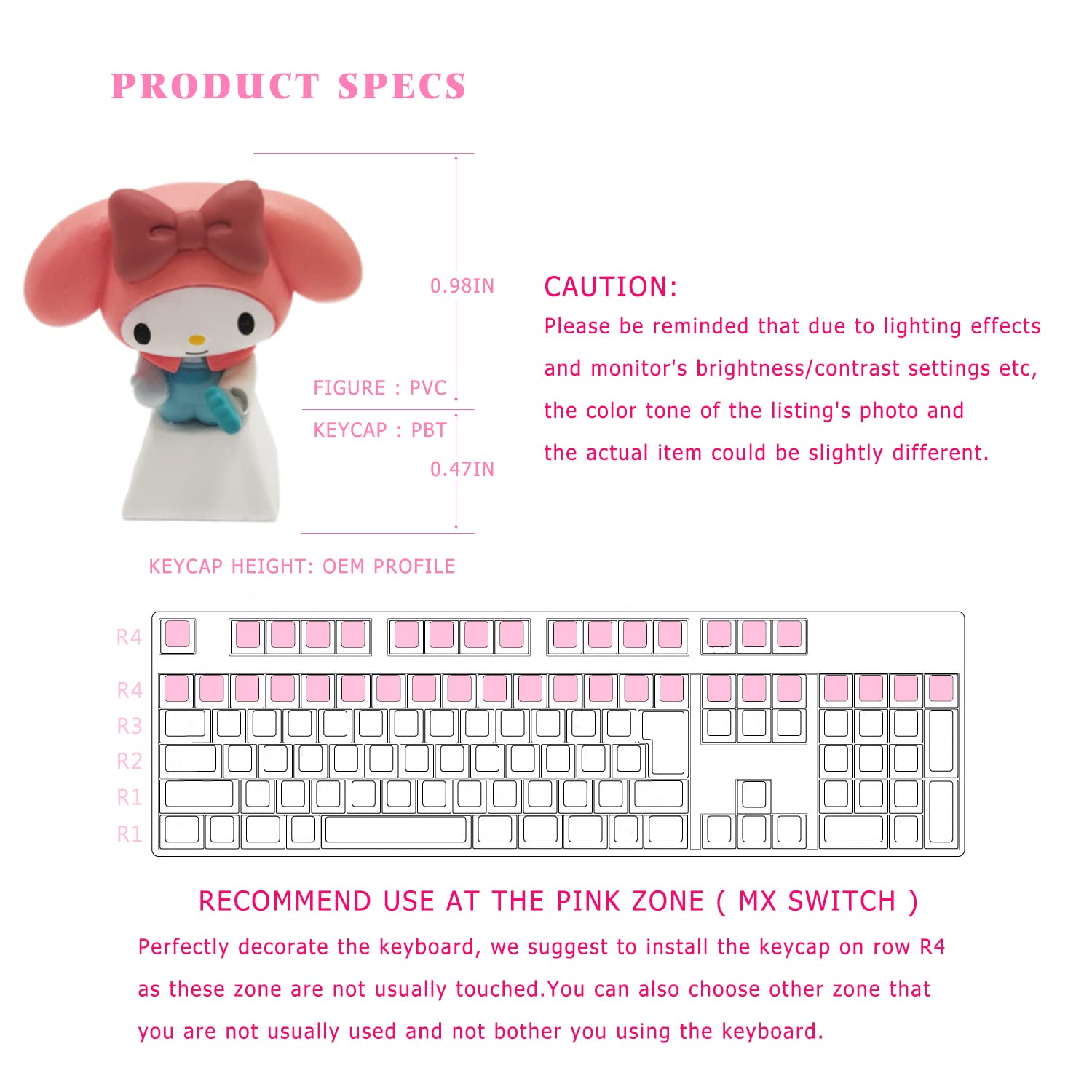 My Melodyy Keycaps Japanese Anime White Key Caps,Compatible with Cherry MX Switches Custom Gaming Mechanical Keyboard (My Melodyy)