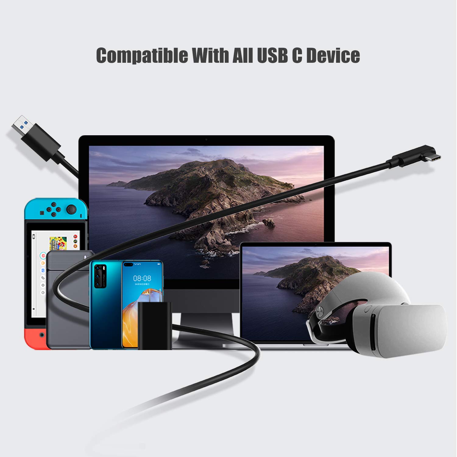 Link Cable 16ft(5m) for Quest 2 / Quest 1 - VRECKOY USB Type A to C,5Gbps USB 3.2 Gen 1 3A Compatible for Oculus Quest Headset and Gaming PC,High Speed Data Transfer & Fast Charging