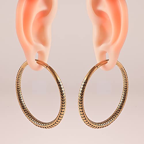 Maxbott 2 PCS Stainless Steel Retro Circle Ear Hanger Weights for Stretched Ears Gauges Plugs Body Piercing Jewelry (6G (4mm), Gold)