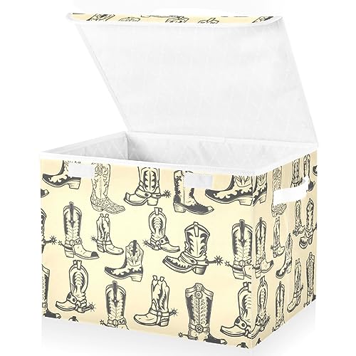 Krafig Foldable Storage Box Large Cube Organizer Bins Cowboy Boots Containers Baskets with Lids Handles for Closet Organization, Shelves, Clothes, Toys