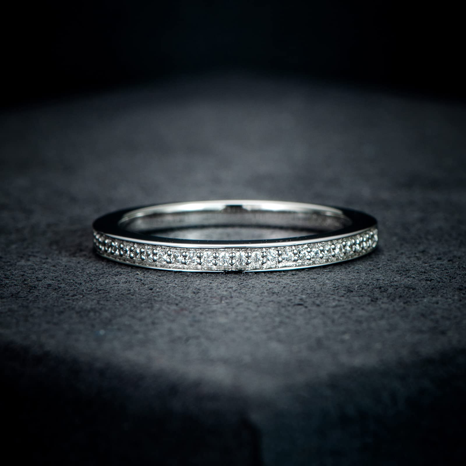HAFEEZ CENTER 2mm Micropave Half Eternity Moissanite Wedding Band for Women (6.5)