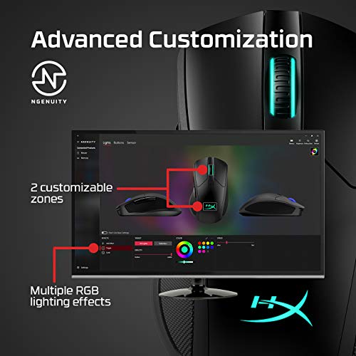 HyperX Pulsefire Dart - Wireless RGB Gaming Mouse, Software-Controlled Customization, 6 Programmable Buttons, Qi-Charging Battery up to 50 hours - PC, PS4, Xbox One Compatible,Black