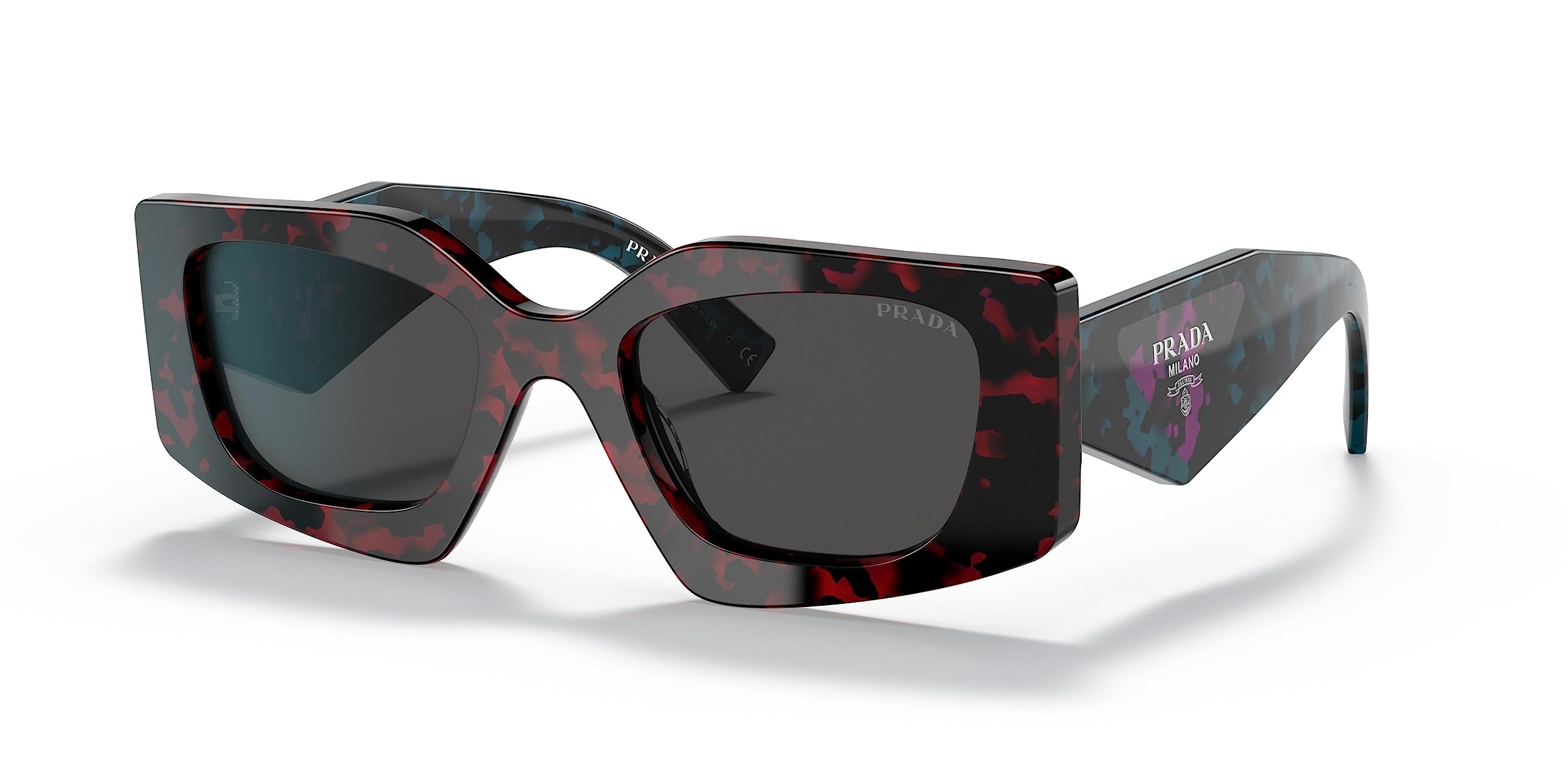 Prada PR 15YS 09Z5S0 Scarlet Tortoise Plastic Irregular Sunglasses Grey Lens