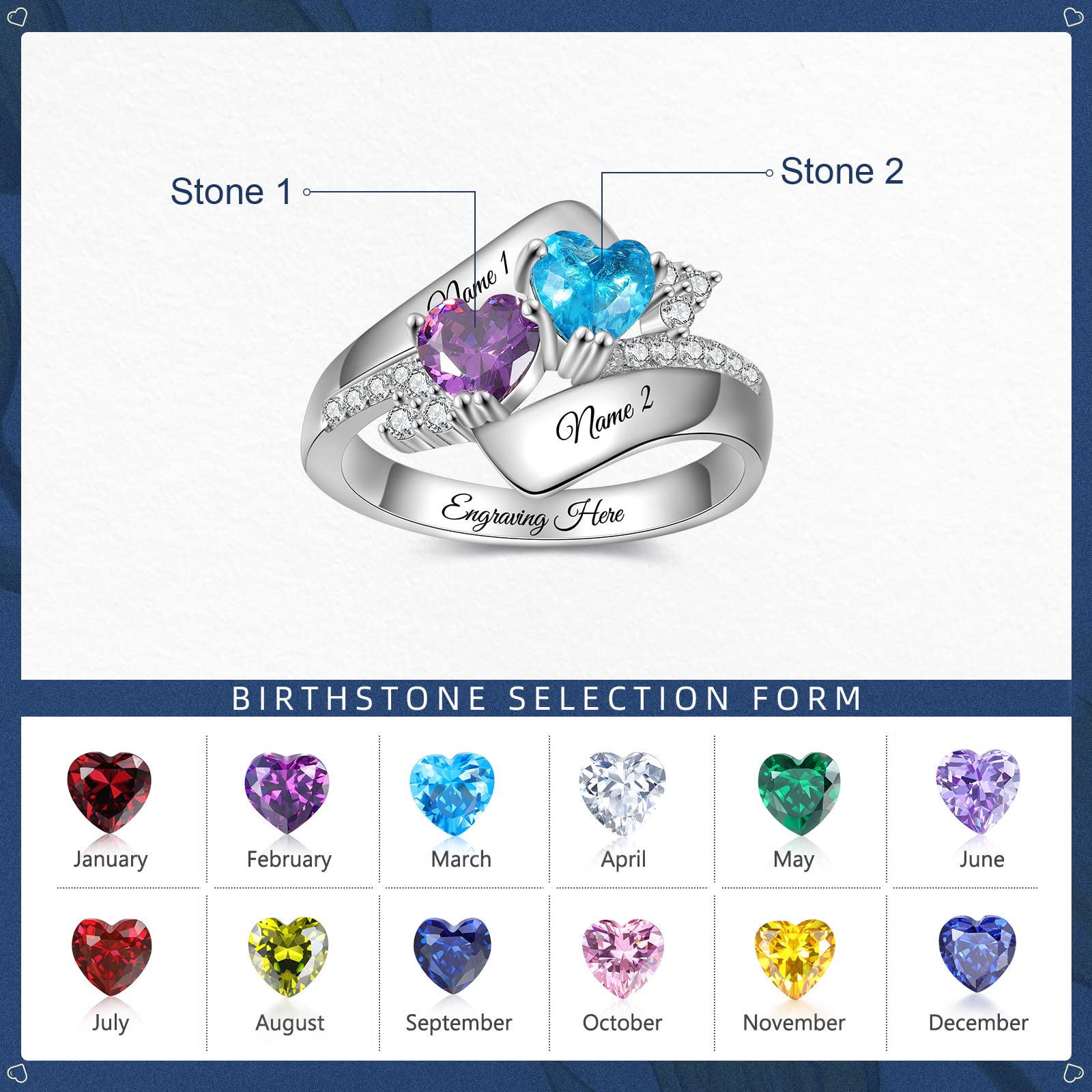 lagofit Personalized Sterling Silver Mothers Ring Custom Birthstone Rings for Women Engraved Name Promise Rings for Her Customized Jewelry Gifts