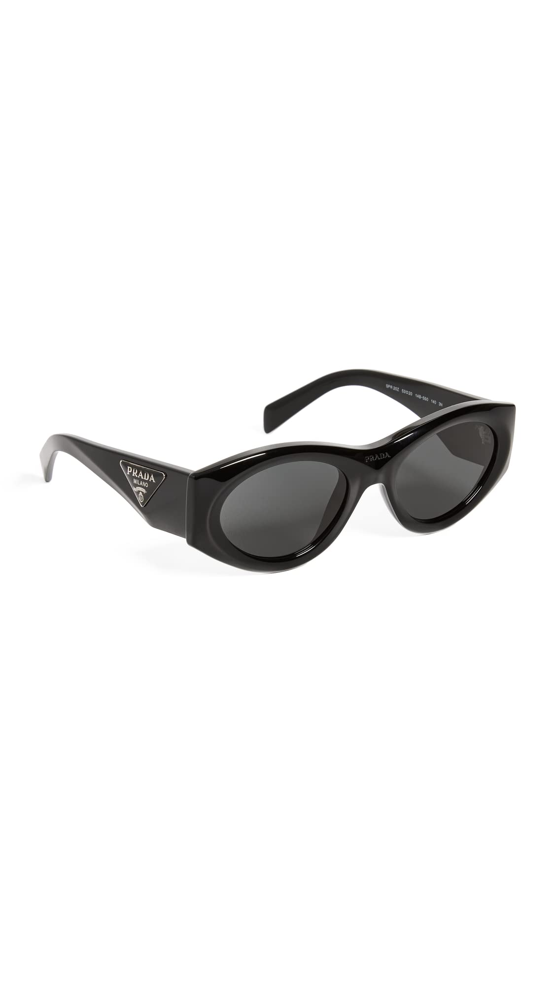 Prada PR 20ZS 1AB5S0 Black Plastic Oval Sunglasses Grey Lens