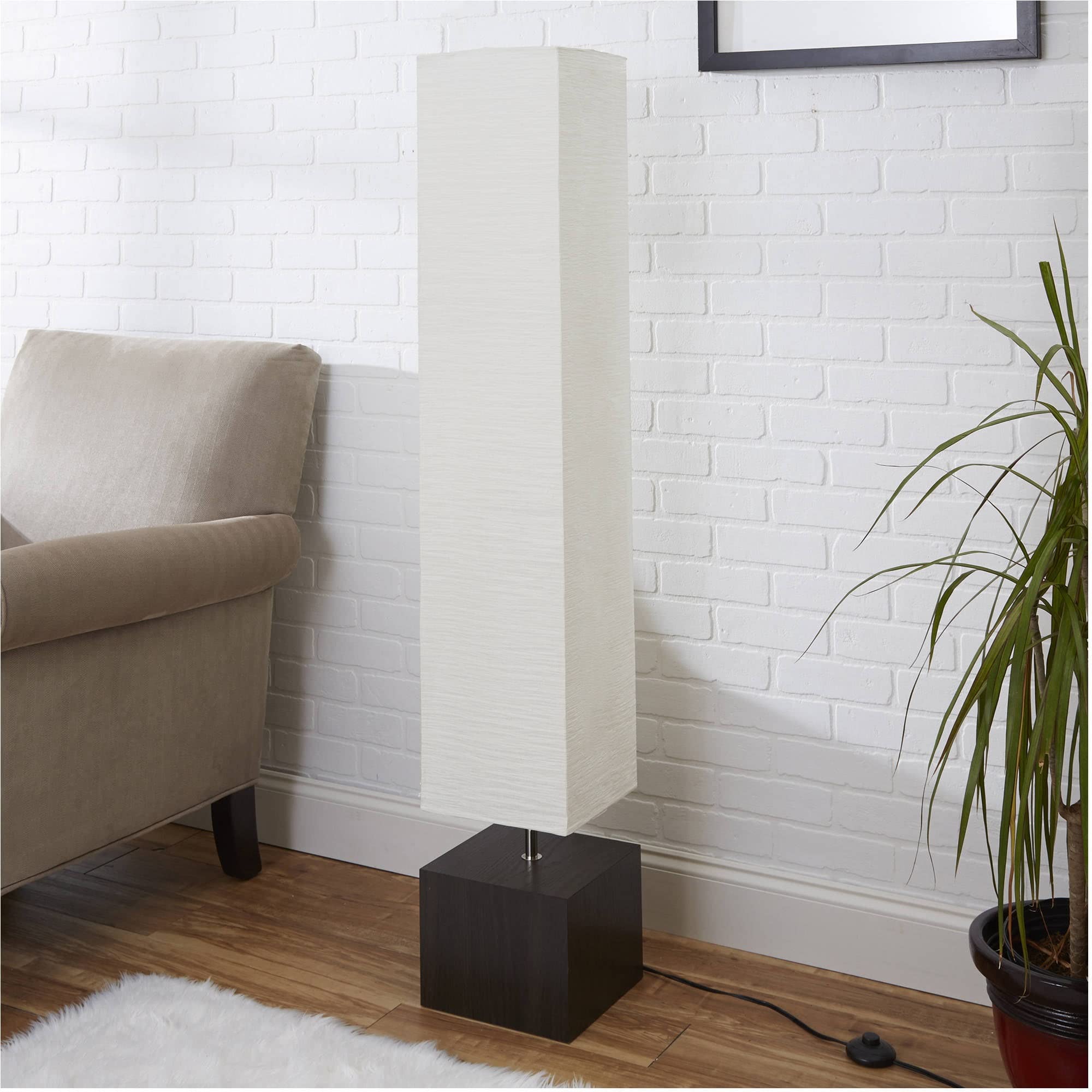 IZAB White Rice Paper Floor Lamp with Dark Wood Base