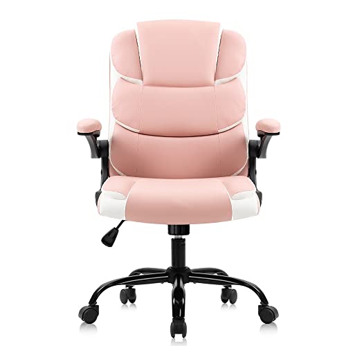 XBWEI Office Chairs Pink Desk Chair with Arms PU Leather Computer Chair for