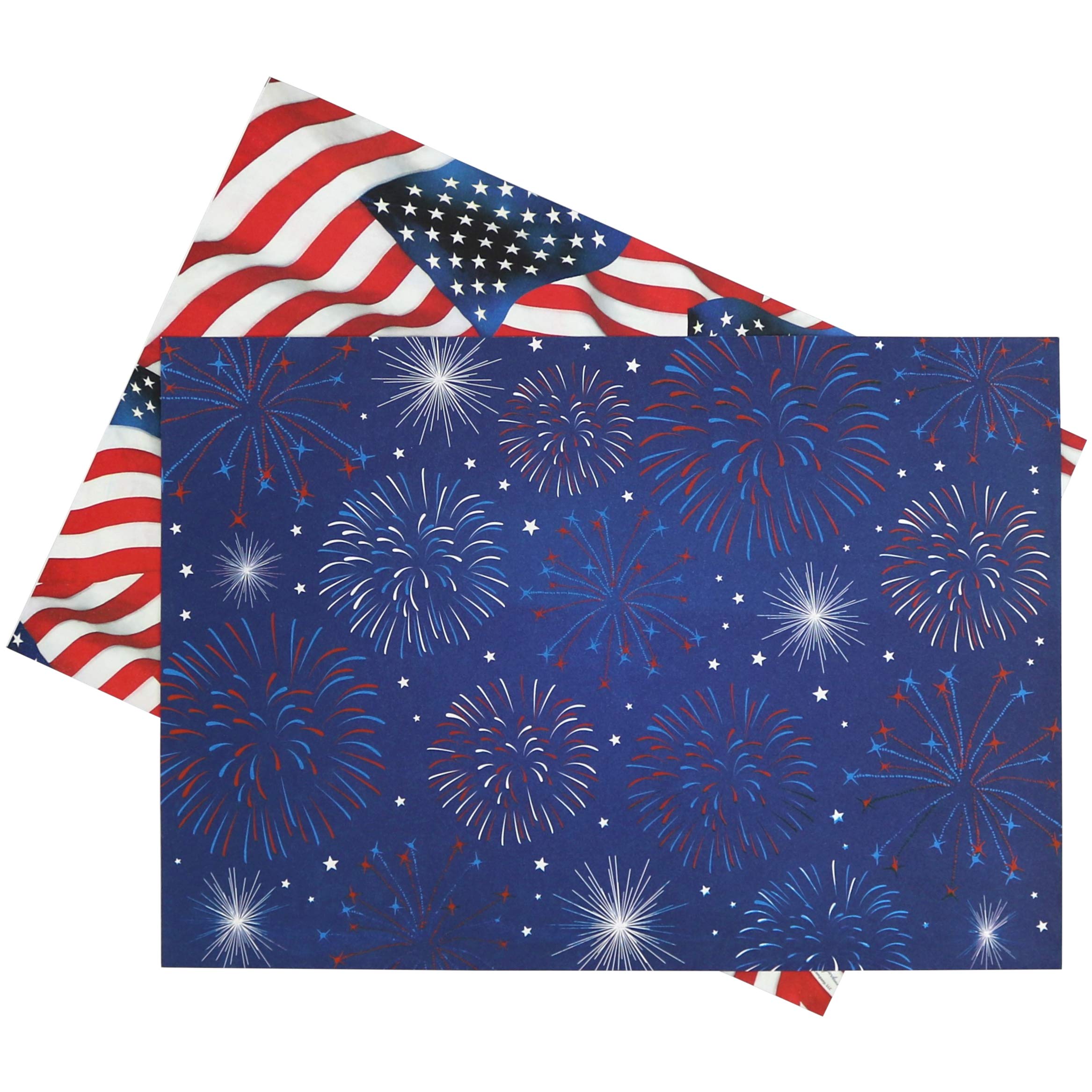 July 4th 2-Sided Reversible Disposable Paper Place Mats, Patriotic American Flag/Fireworks, 14 x 10-Inches, 22-Count by Iconikal