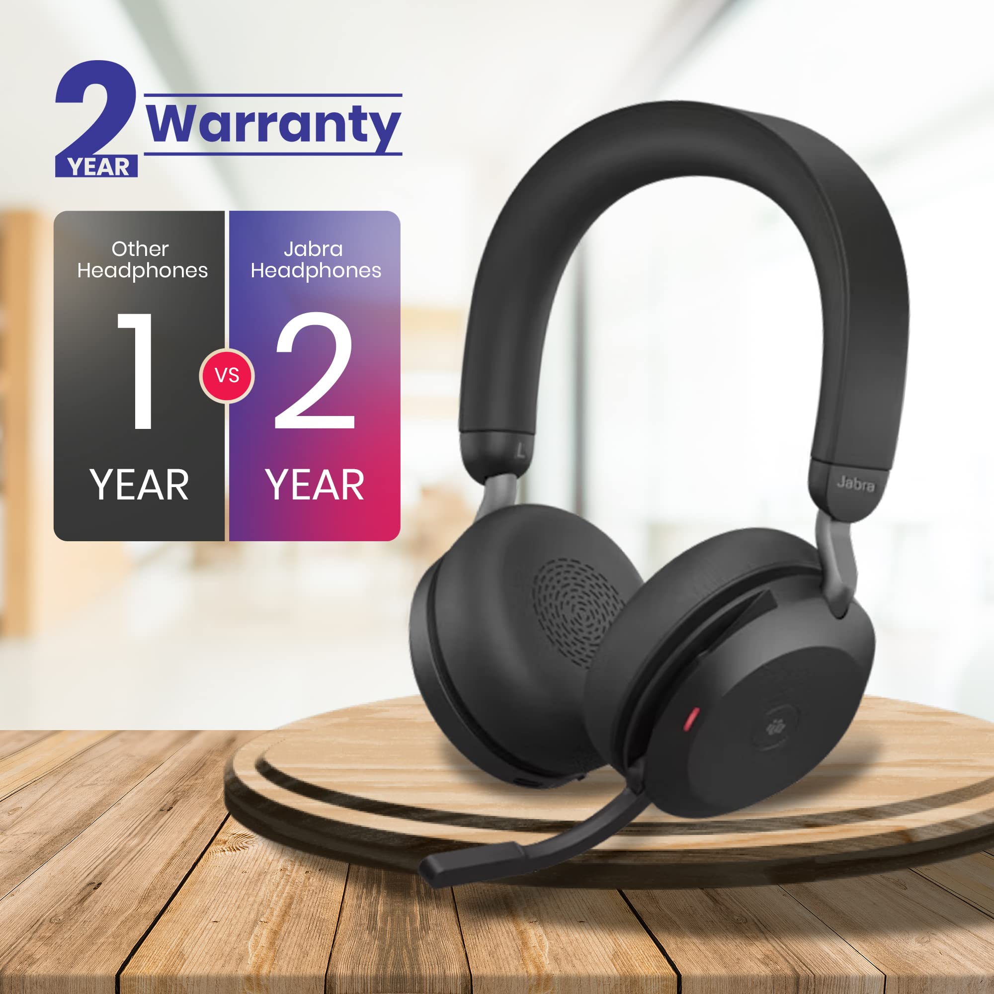 Jabra Evolve2 75 Wireless Headset Stereo UC with Charge Stand, Bluetooth Dongle, Compatible with Zoom, Webex, Skype, Smartphones, Tablets, PC,MAC, 27599-989-989, Global Teck Gold Support Plan Bundle