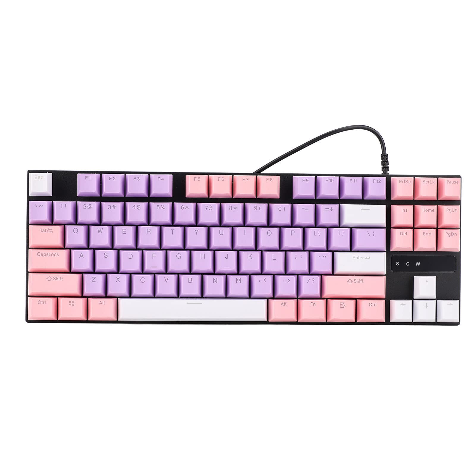 Septpenta Red Switch Mechanical Keyboard, 87 Keys Ergonomic Mechanical Gaming Keyboard, 26 RGB Lighting Effects, Full Key Conflict Free Design with Splash Proof Drainage Holes(Purple Pink White)
