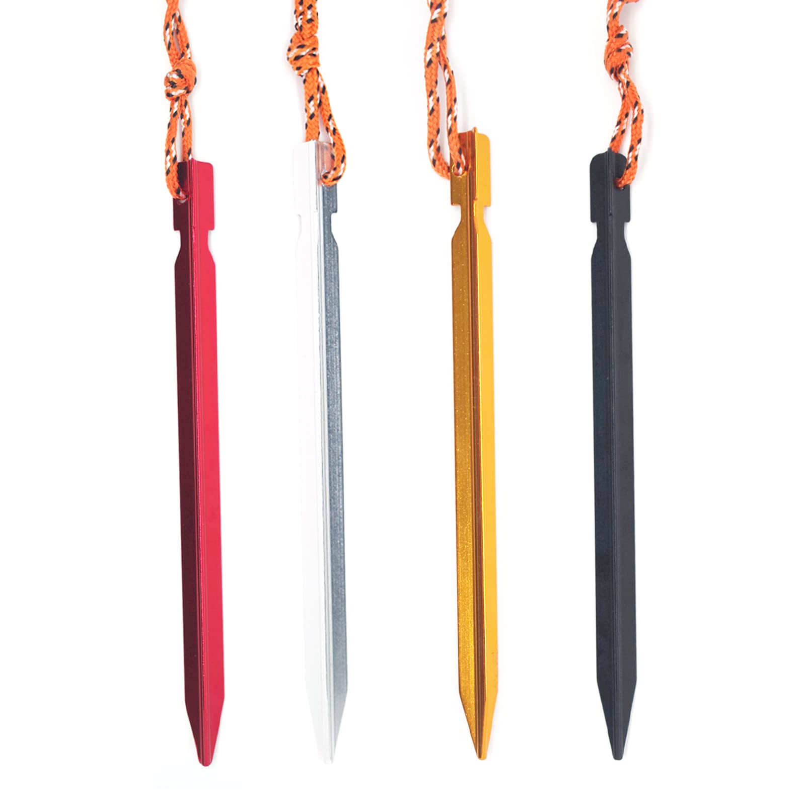 LIDA ORO Tent Stakes Heavy Duty,Ultralight Metal Aluminum Tent Pegs with Reflective Pull Ropes for Camping,Rain Tarps,Hiking,Backpacking(Red,6pcs)