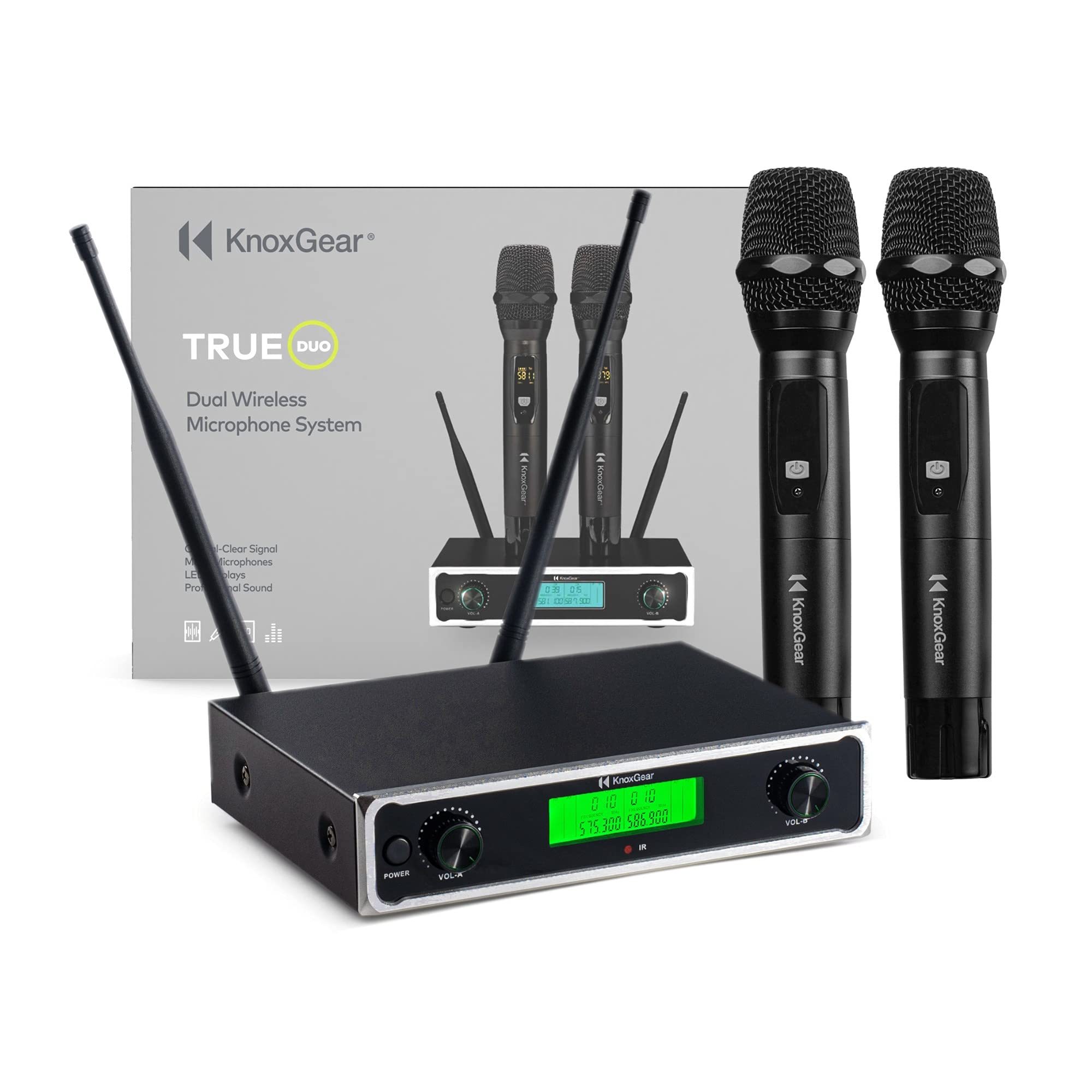 Knox Gear Wireless Microphones & Systems Set, Metal UHF Dual Handheld 50 Channels Professional Cordless Microphone System for DJ, Karaoke, Church, Conference and Home KTV Set