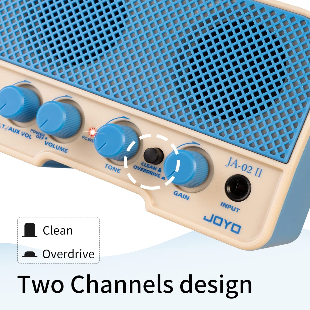 JOYO Combo Guitar Amplifier Bluetooth 5W Recharging Small Mini Practice Headphone Guitar Amp with Clean & Overdrive Channels (JA-02 II Blue)