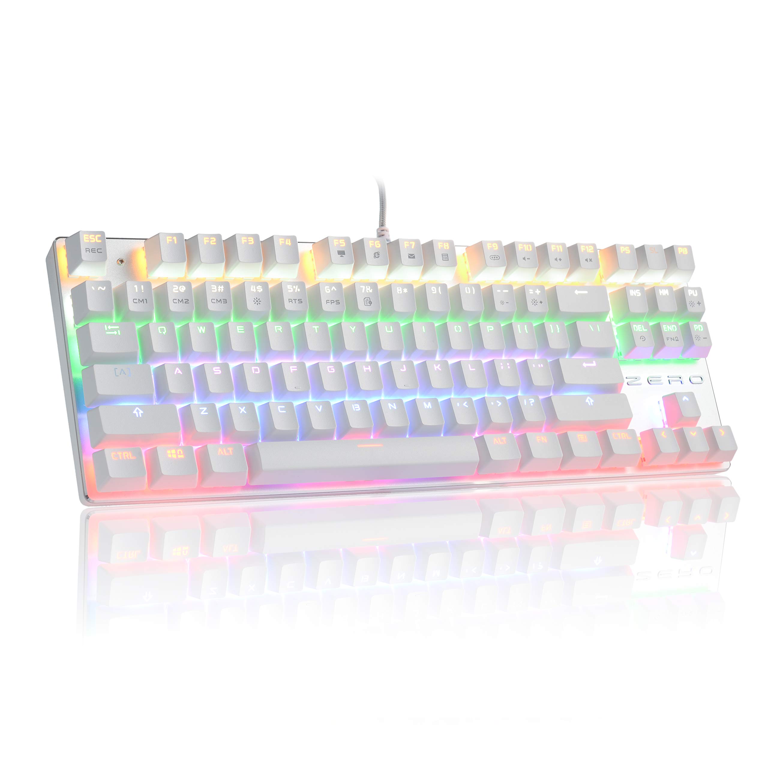 HiveNets 87 Keys Mechanical Gaming Keyboard US Layout Blue Switches Anti Ghosting with LED Breathing Backlit (White)