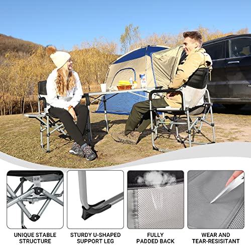 KingCamp Camping Director Chair for Adults Heavy Duty Folding Lawn for Outside with Side Table Mesh Back Padded Armrest for Outdoor Beach Backyard, Support 300 lbs, Black/Mediumgrey